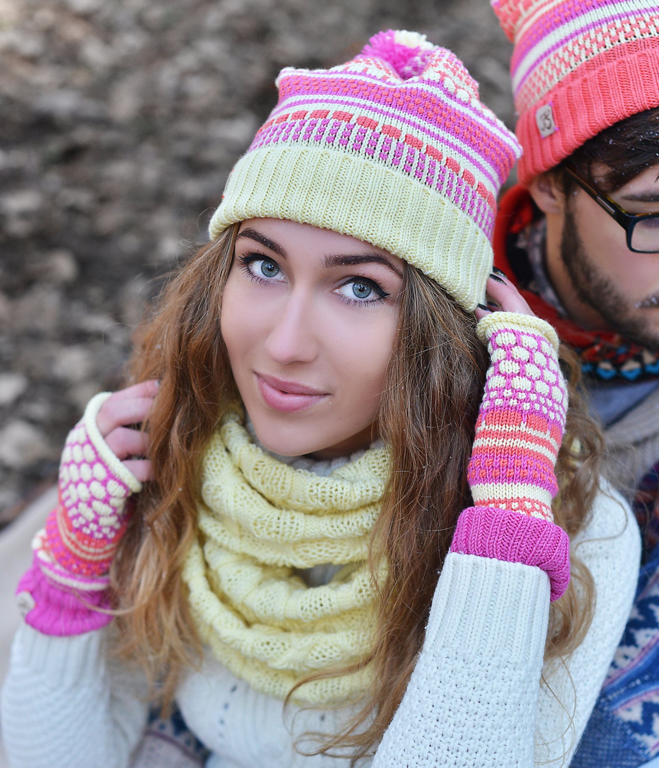 Knitted Beanie, Slouchy Hat, Colorful Cap, Gift for Her, Cap With ...