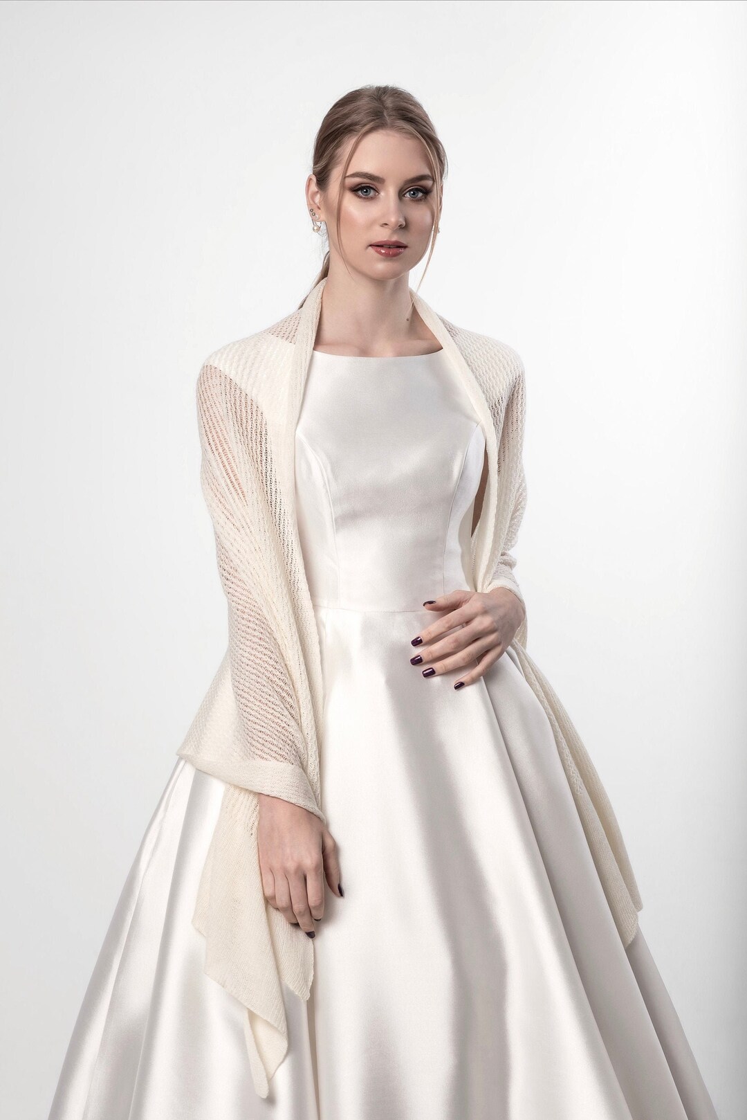 Knitted Wedding Laces Shawl, Ivory Wedding Shawl, Merino Wool Stole ...