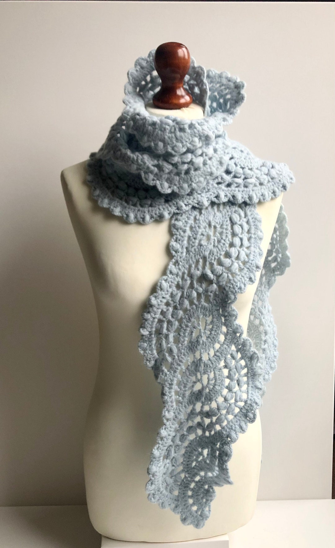 Blue Crocheted Scarf, Alpaca Light Blue Laces Scarf, Bohemian Scarf ...