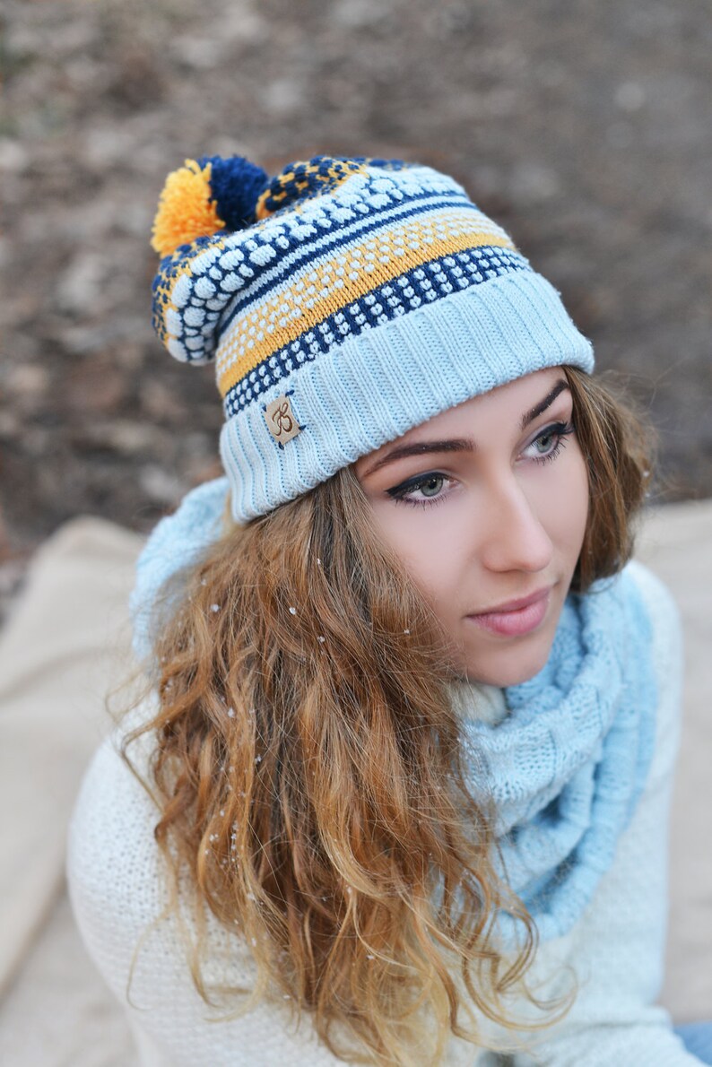 Knitted Beanie and Fingerless, Colorful Beanie, Merino Wool Set of Hat ...