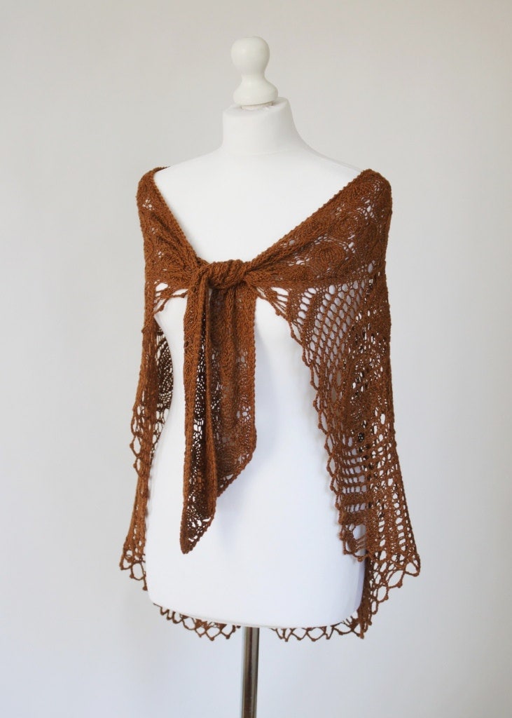 Chal de punto / envoltura de encaje / color cinamon / chal de lino ...