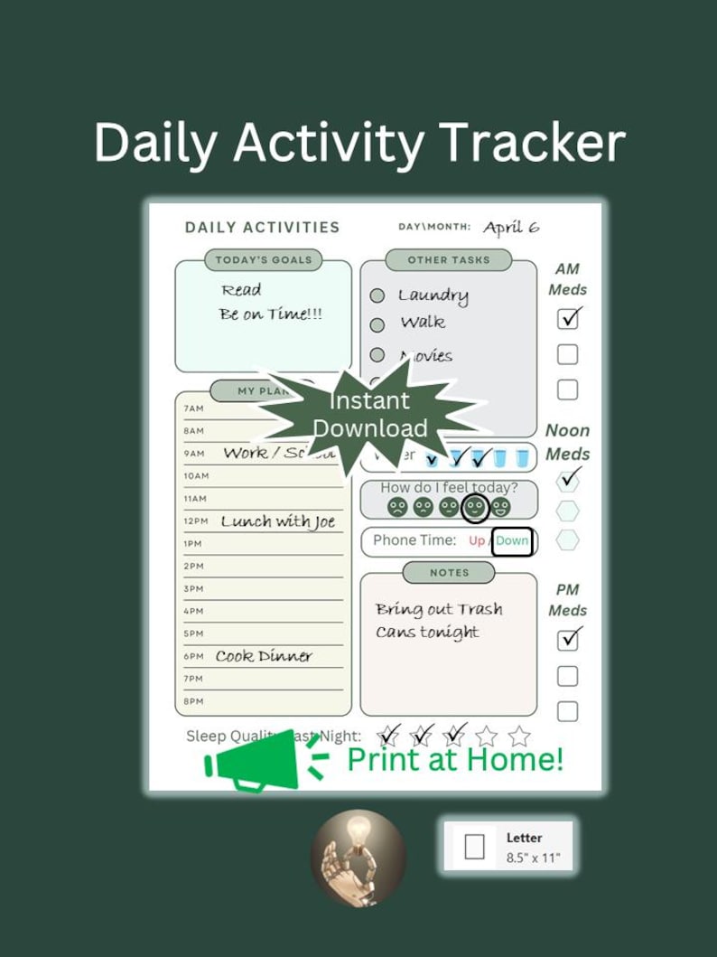 Printable Daily Activity Tracker: Wellness Planner (digital Download ...