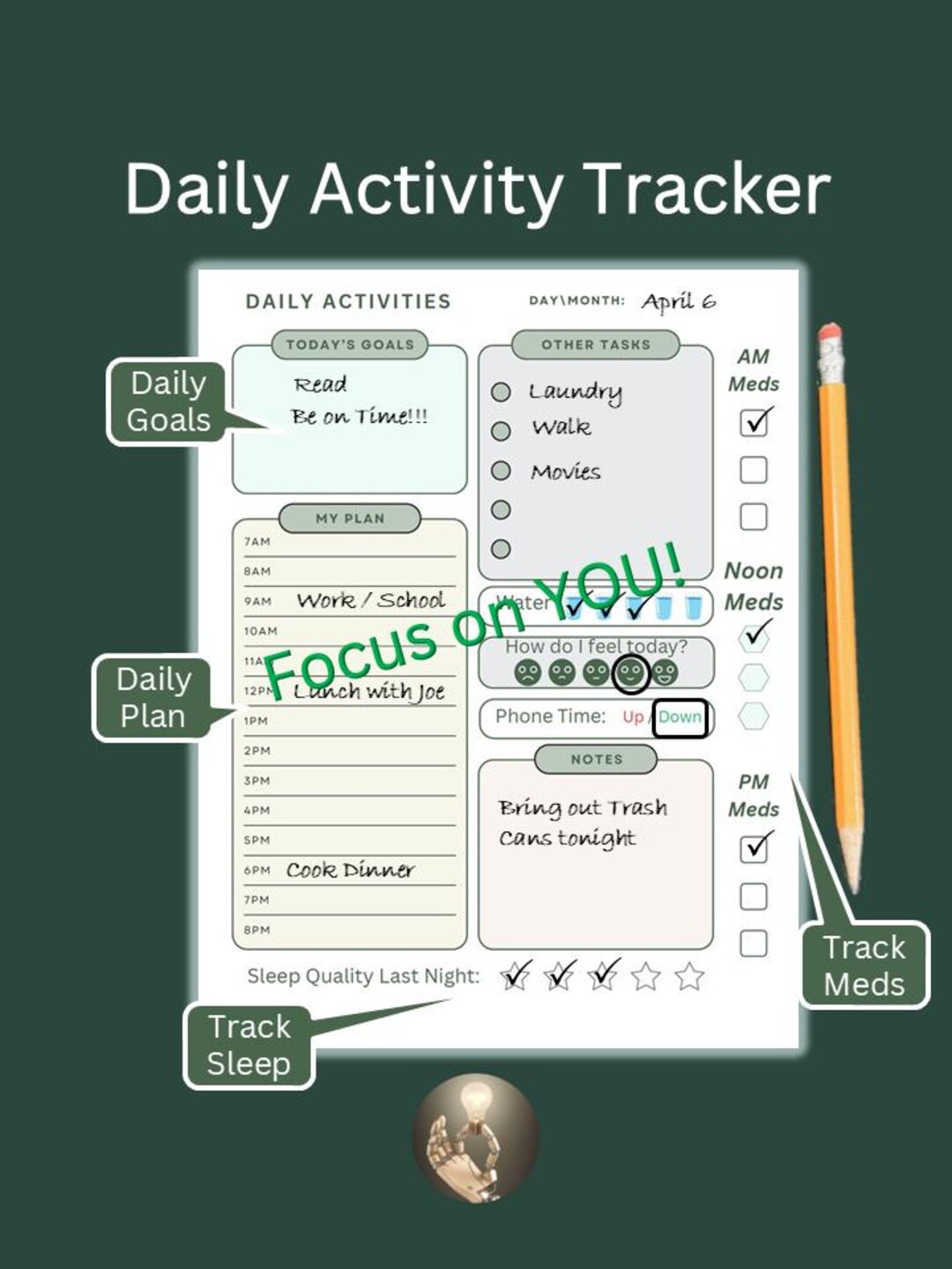Printable Daily Activity Tracker: Wellness Planner (digital Download ...