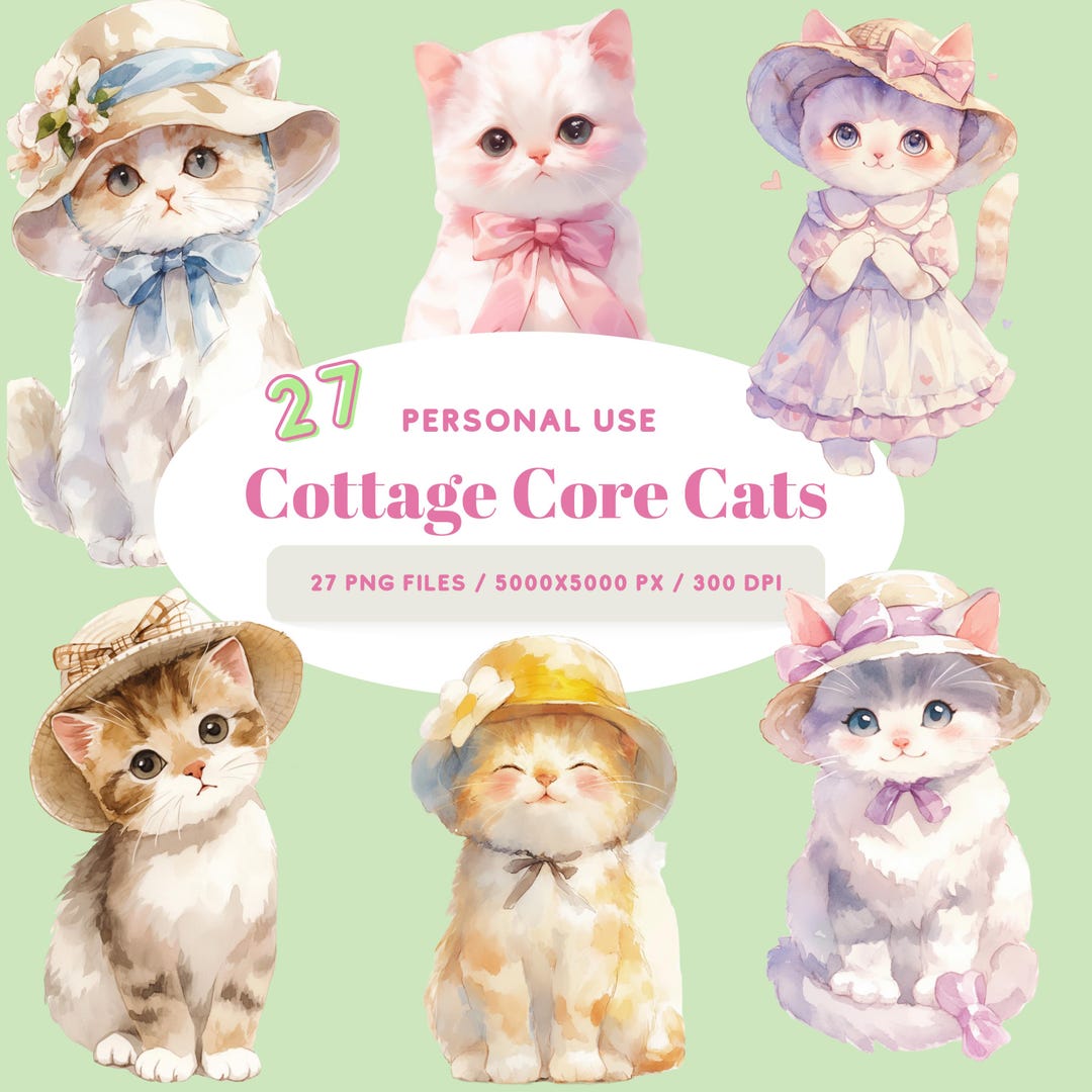 Cottage Core Cat Pngs - 27 Digital Download for Scrapbooking & DIY ...