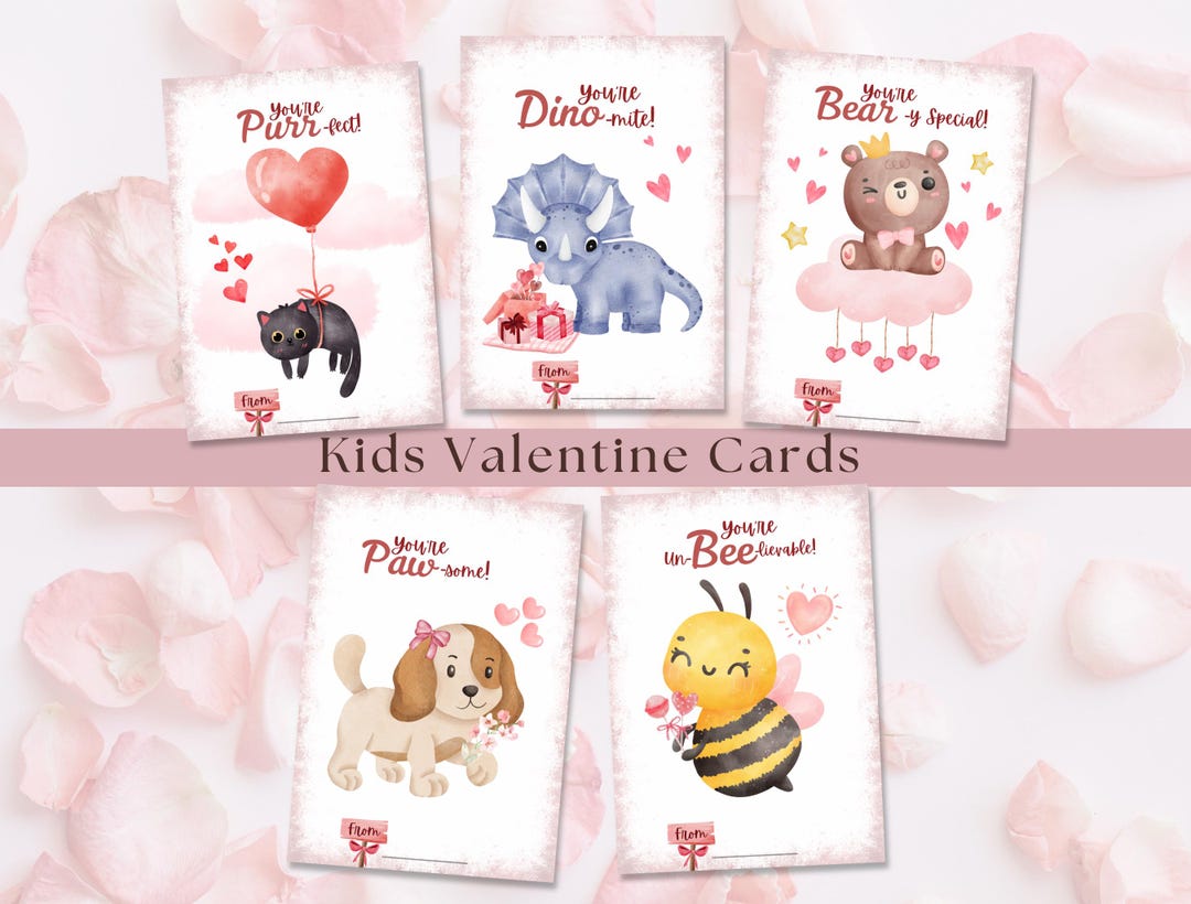 Printable Valentines Card for Kids Animal Valentines Day Cards Digital ...