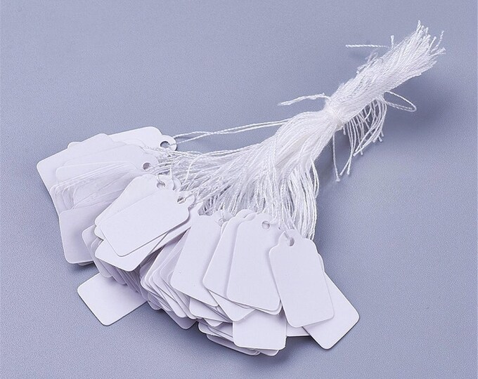 White Rectangle Jewelry Price Tags With String, Item Price Labels for ...