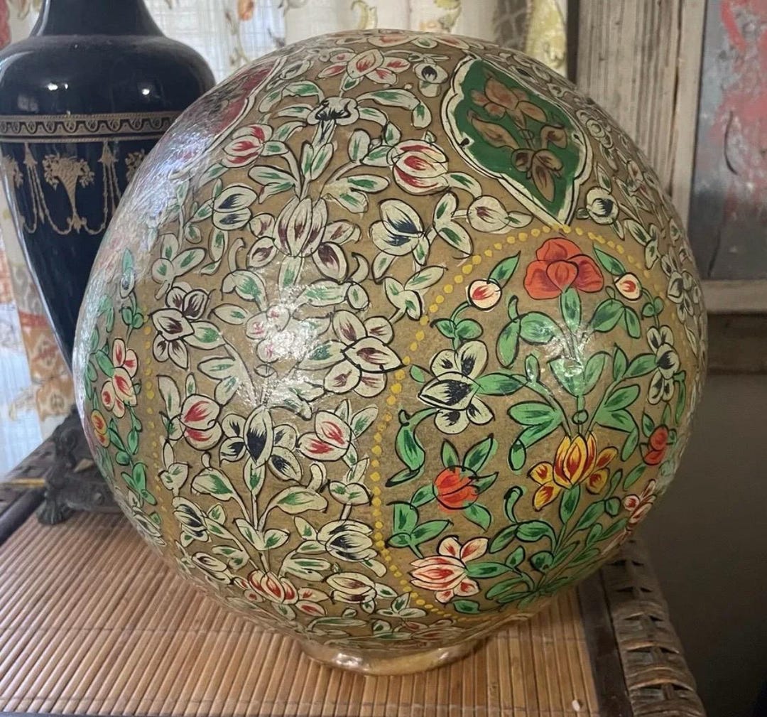 Vintage/mcm Hand-painted Camel Bladder Table Lamp Globe, Pakistan - Etsy