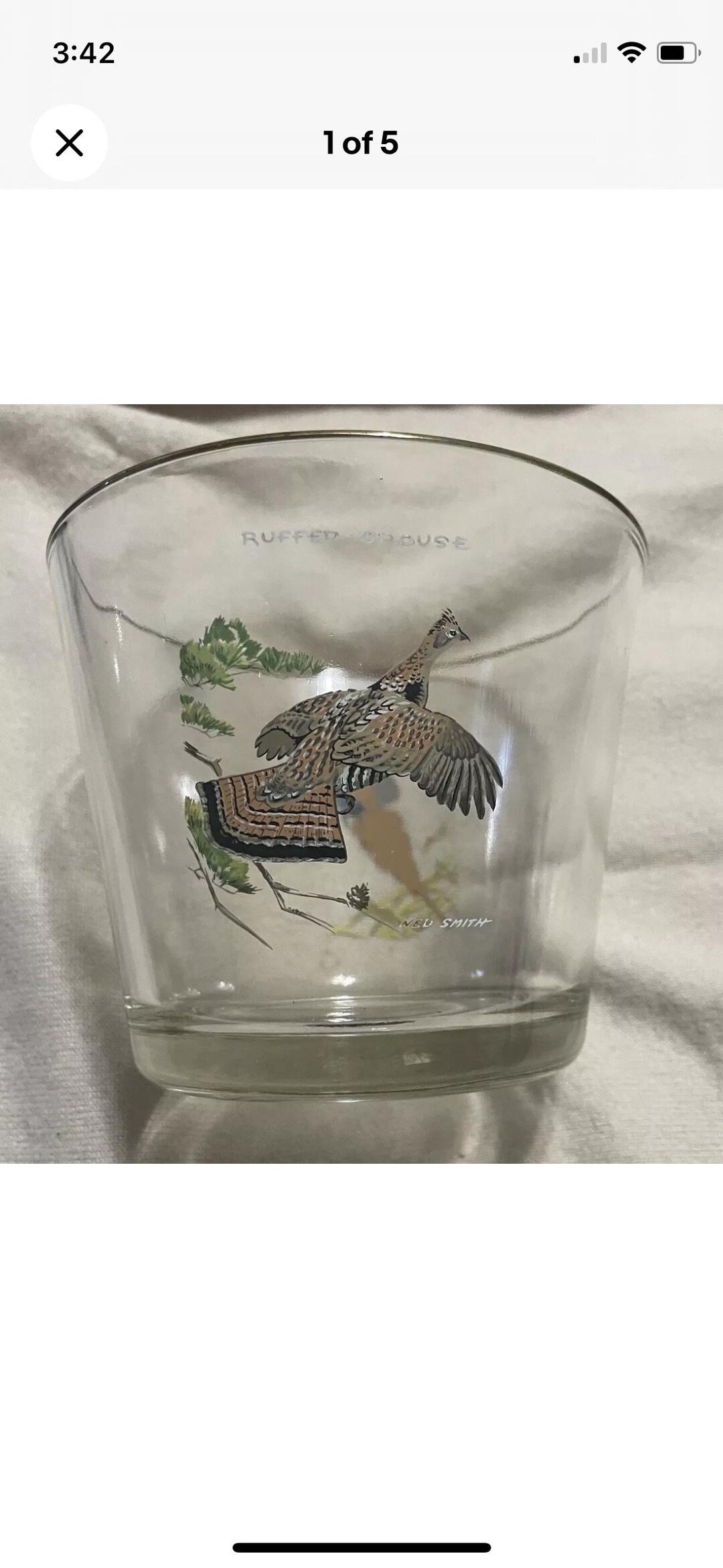 Vintage Ned Smith Glass Ice Bucket, Ruffed Grouse/ringnecked Pheasant ...