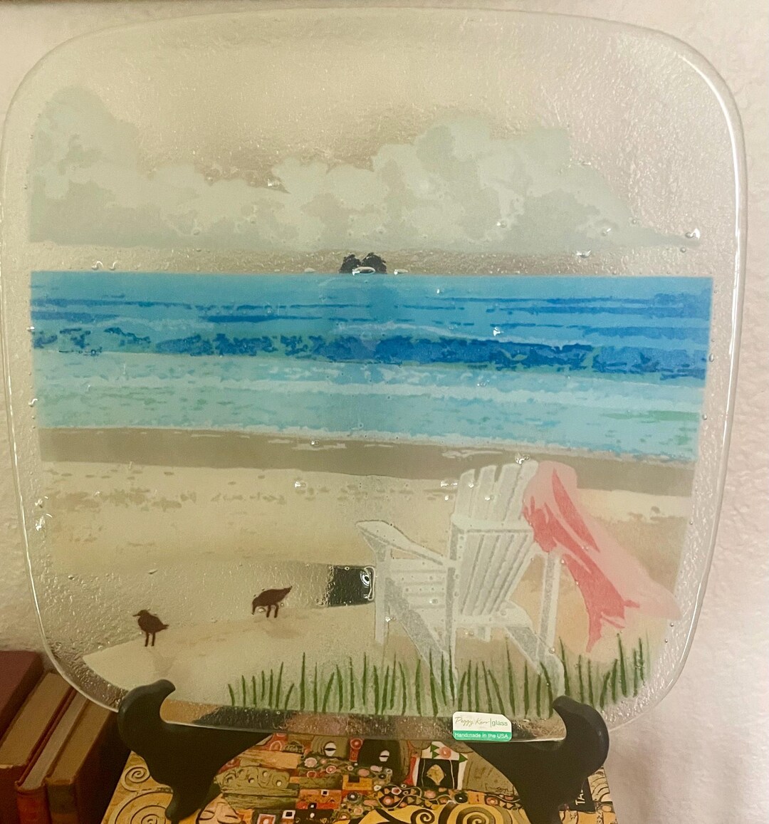 Peggy Karr Coastal Beach Scene Platter, Glass, Square, 15 by 15 " - Etsy