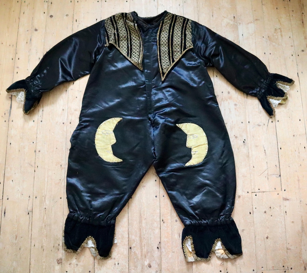 Antique French Pierrot Costume: 1910s Silk Clown Outfit, Sequined Sun ...