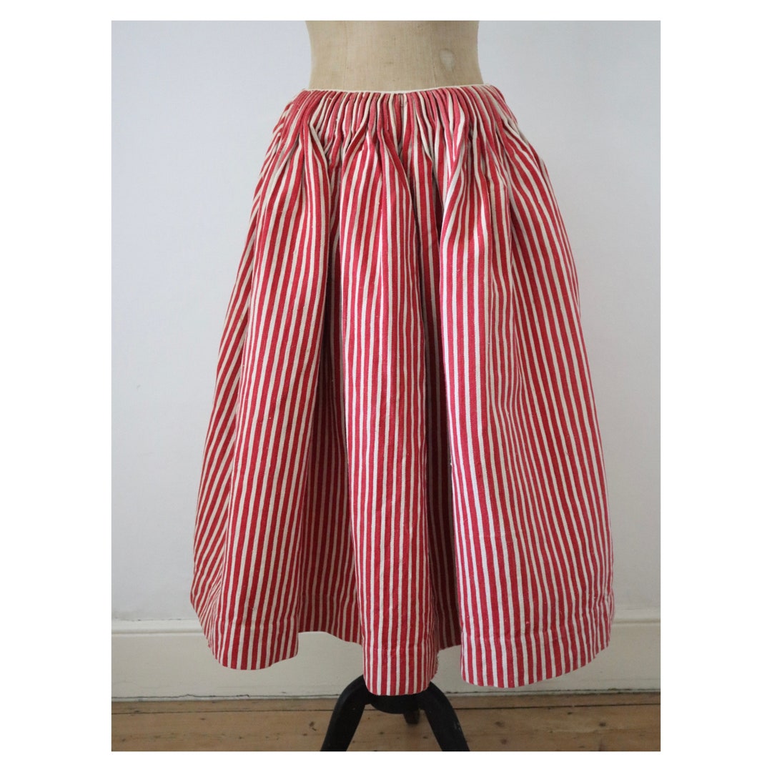 Antique Late 19th French Provençal Skirt Traditional Red White Stripes ...