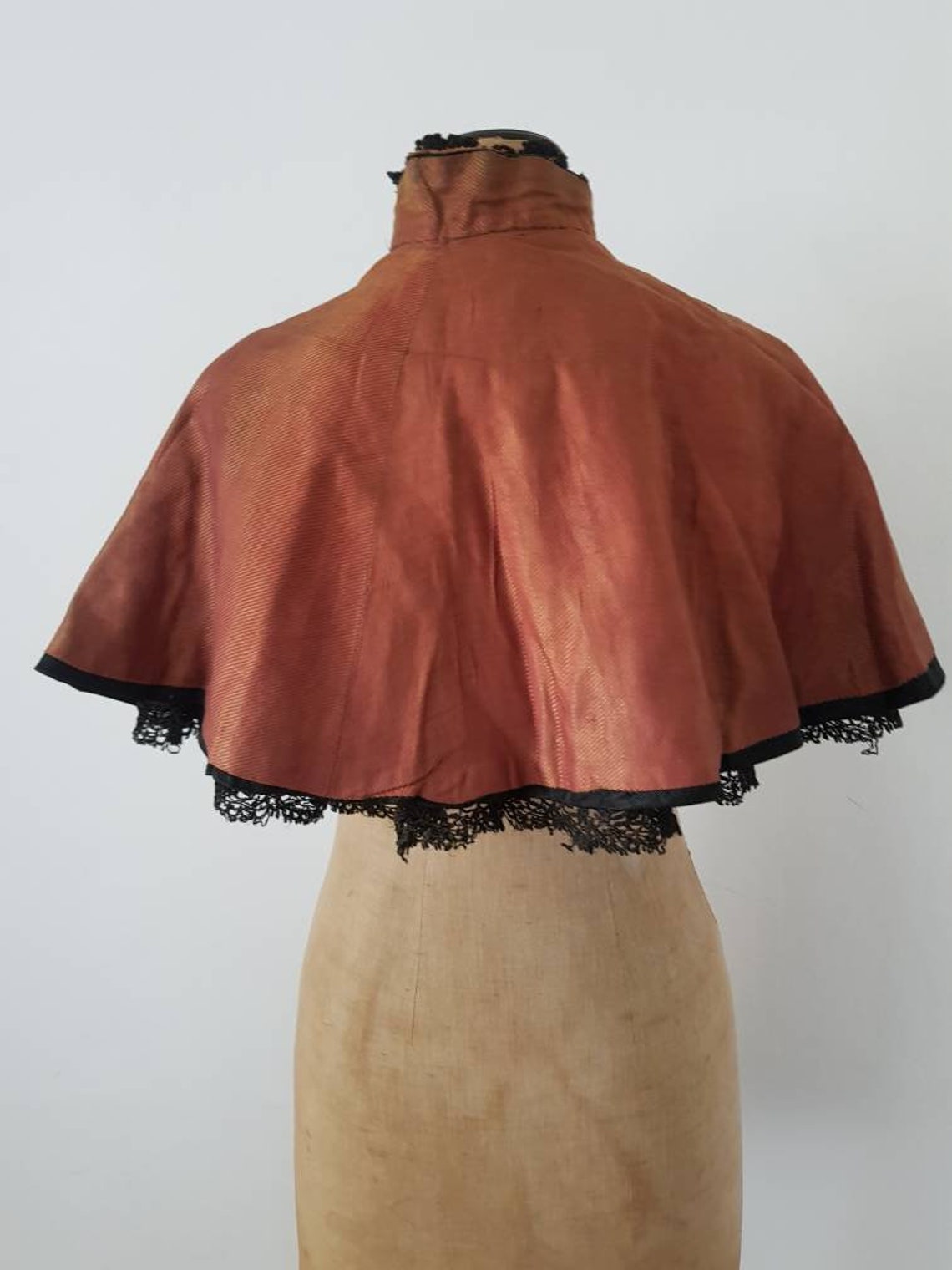 Antique French Black Lace Capelet Cape Ribbon Bow Beaded | Etsy