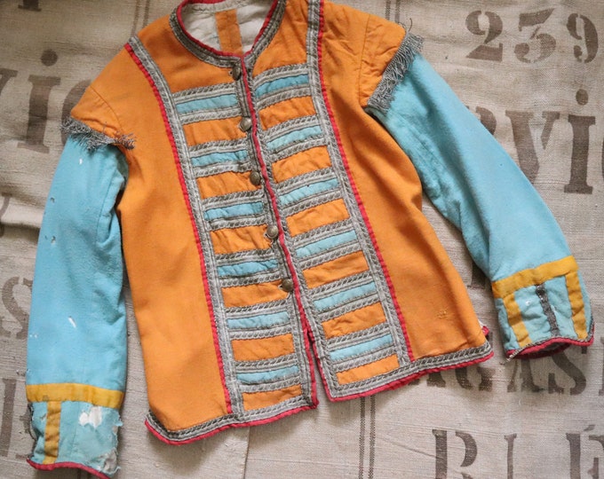 Antique French Theatre Costume Jacket Orange Blue Silver Metal Trim ...