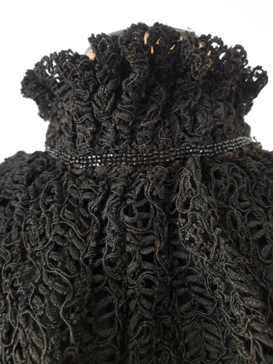 Antique French Black Lace Capelet Cape Ribbon Bow Beaded | Etsy