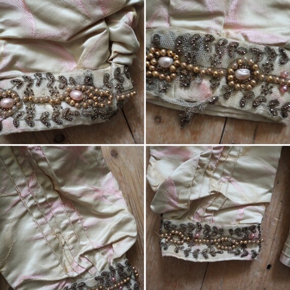 Antique French Silk Bodice Pink Cream Silk Lace Chiff… - Gem