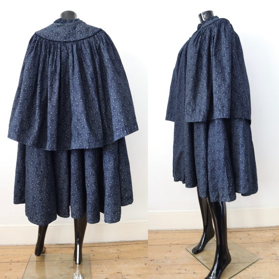 Rare Antique German Indigo Cape Blue White Block Prin… - Gem
