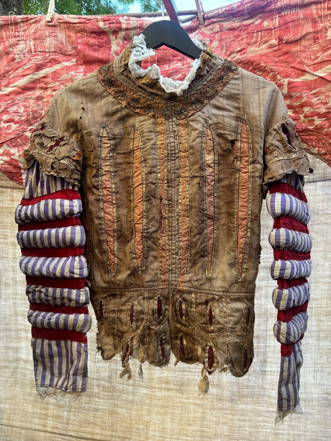 Antique French Theatre Costume Tunic Purple Candy Stripe Padded Sleeves ...