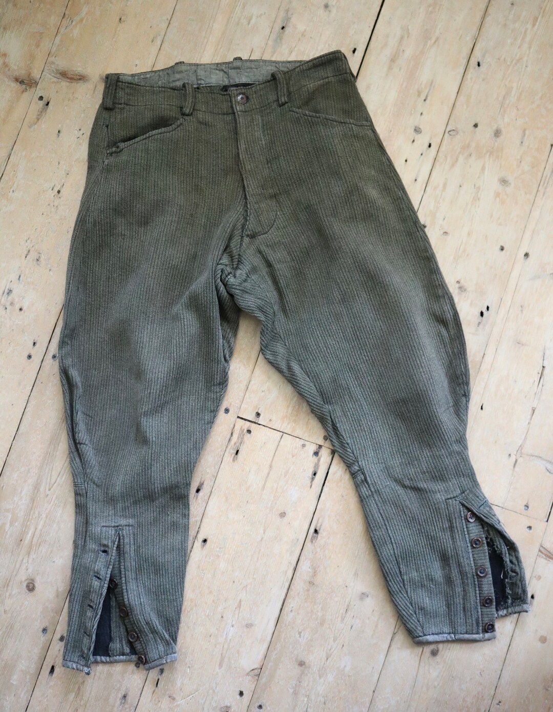 1930s French Brown Breeches Cotton Ribbed Workwear Hunting Trousers ...