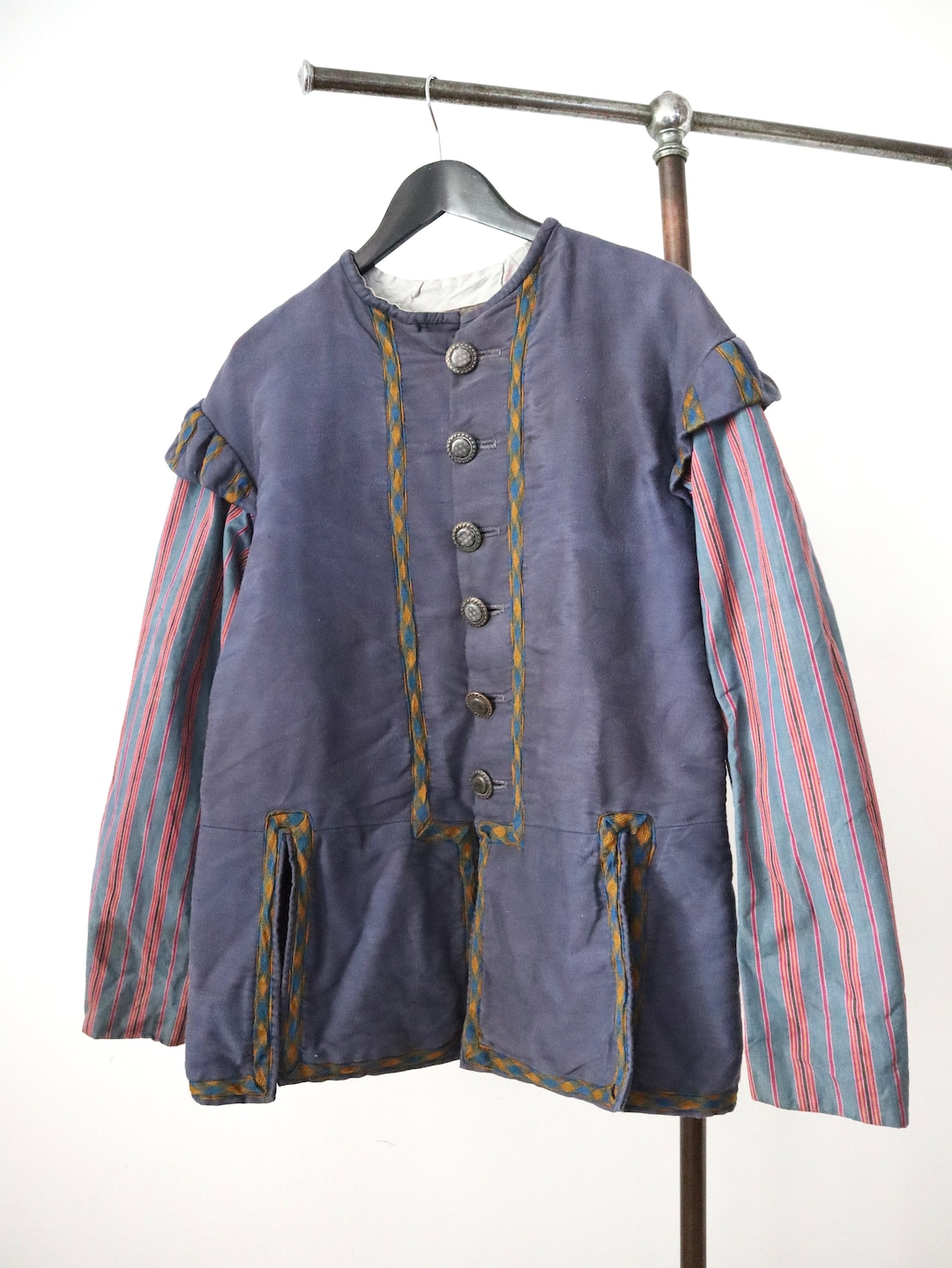 Antique French Theatre Costume Jacket Tunic Blue Red Stripe Sleeves ...