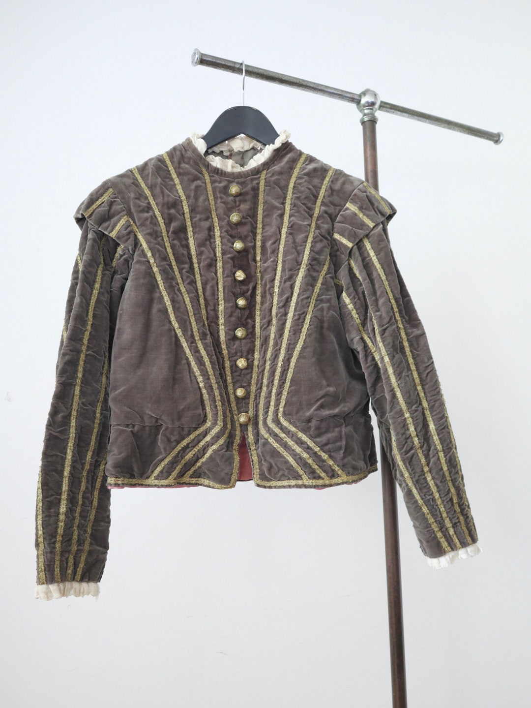 Antique French Renaissance Style Tunic Top Silk Velvet Grey Gold Metal ...