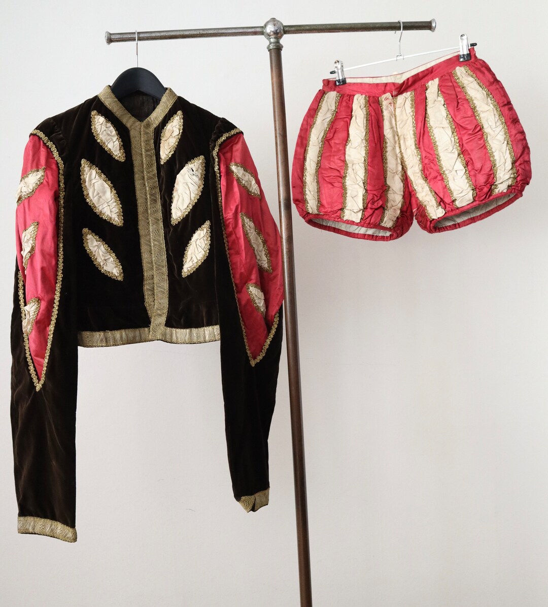 Antique French Theatre Costume Renaissance Style Pink Silk Brown Velvet ...