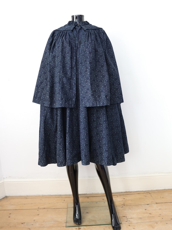 Rare Antique German Indigo Cape Blue White Block Prin… - Gem