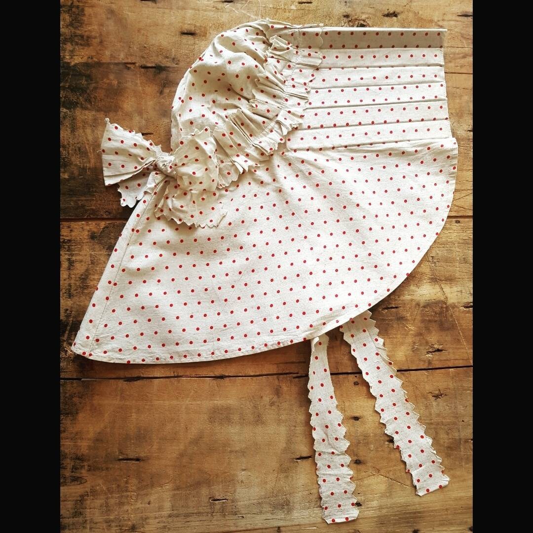 Antique French Cotton Sun Bonnet Cream Cotton Red Polka Dots 19th ...