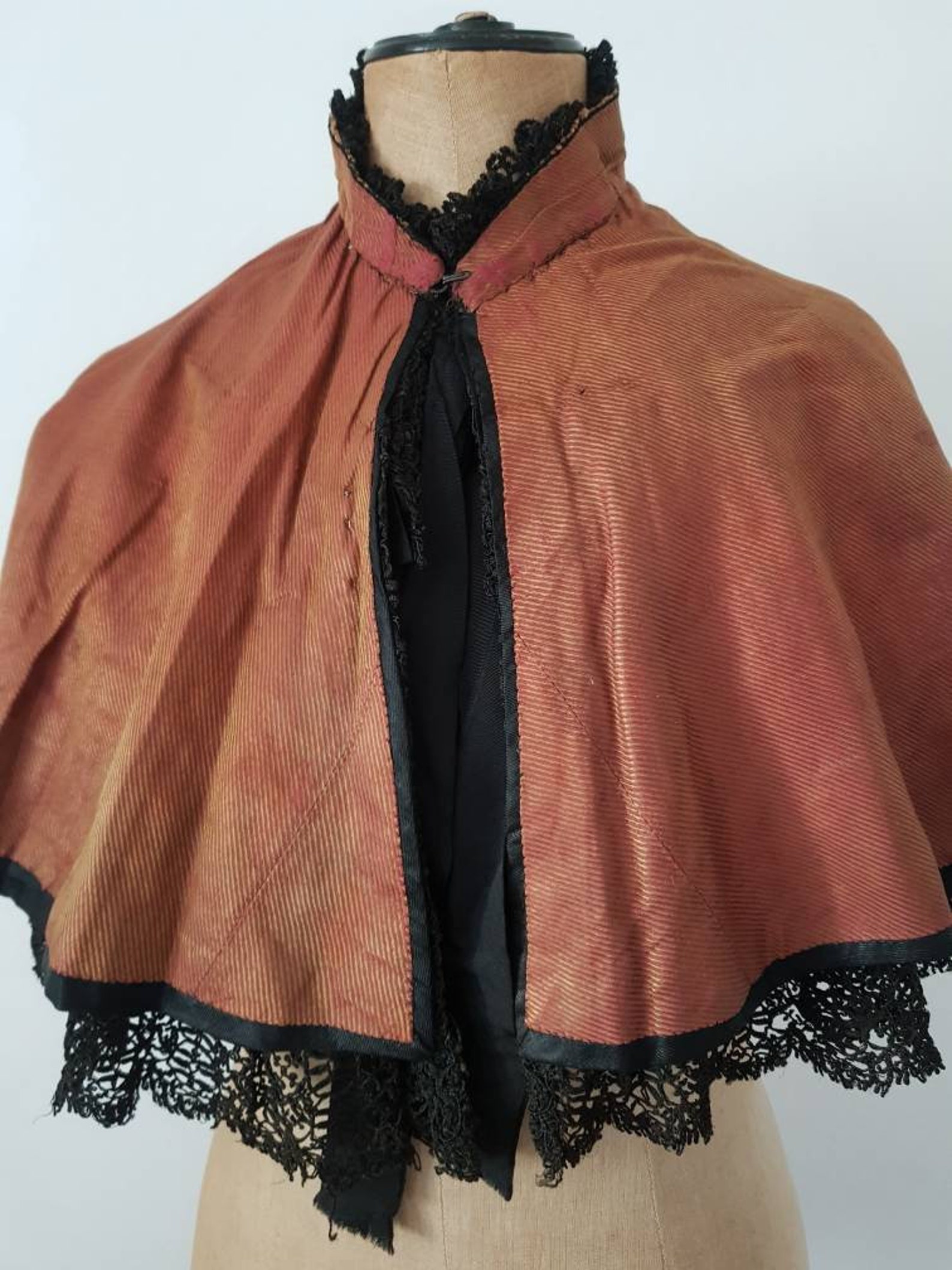 Antique French Black Lace Capelet Cape Ribbon Bow Beaded | Etsy