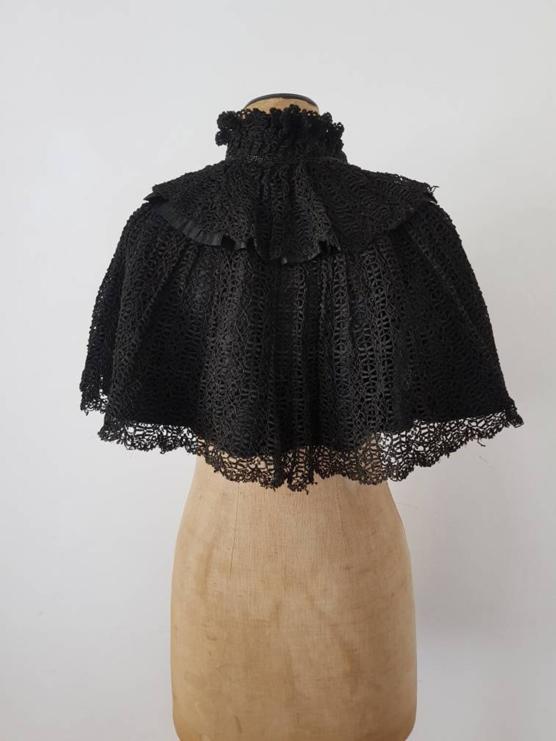 Antique French Black Lace Capelet Cape Ribbon Bow Beaded | Etsy