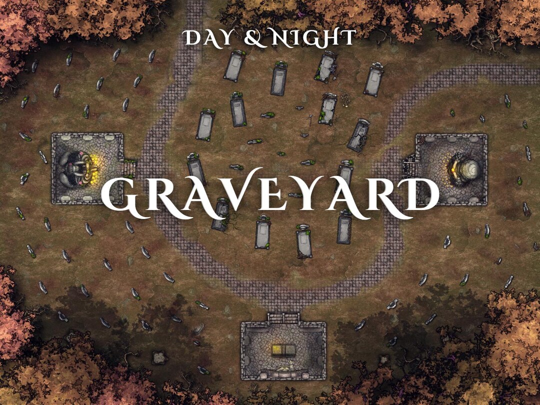 Graveyard Battle Map With Three Shrines – Day & Night RPG Battle Map ...
