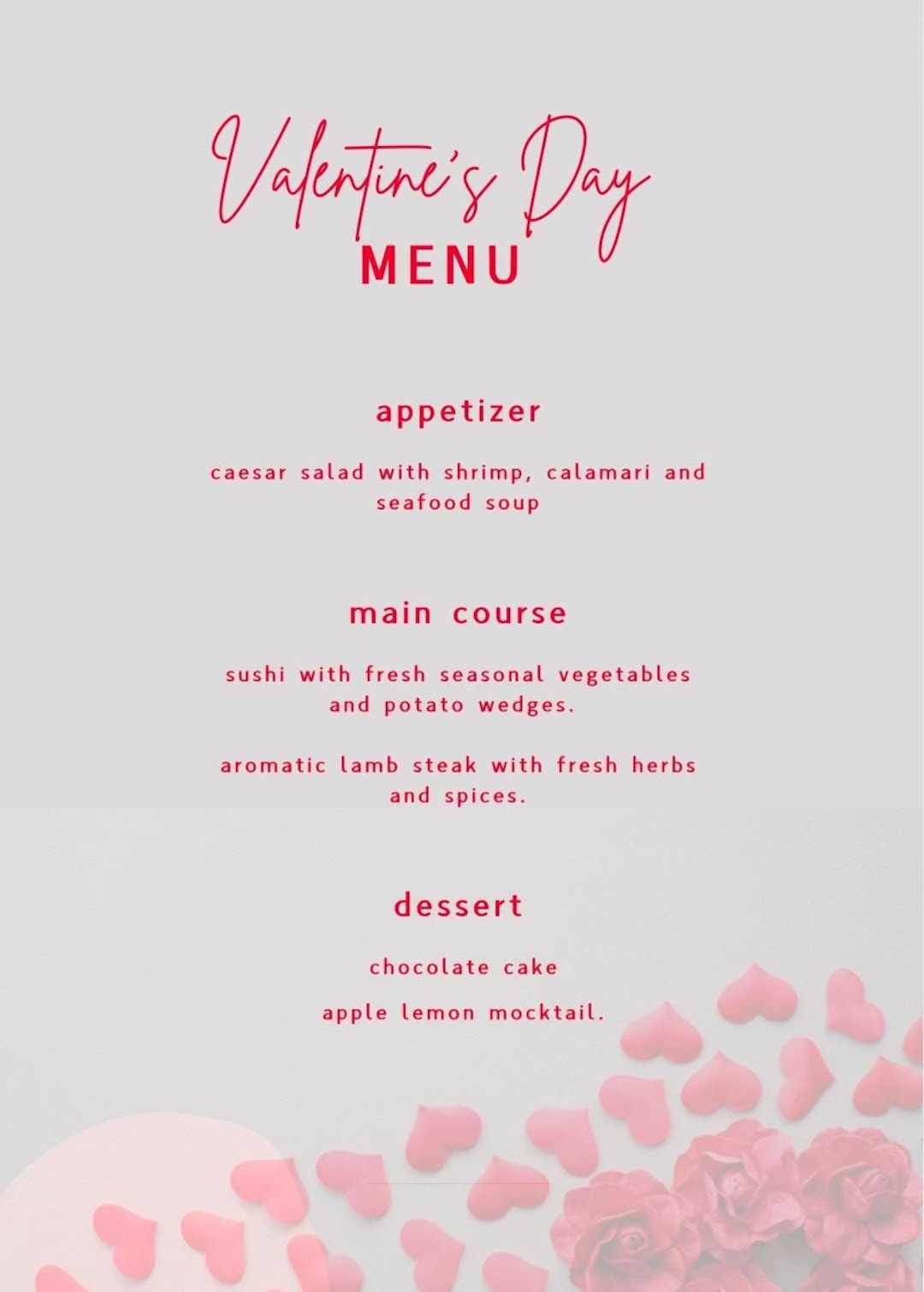 Valentines Day Menu L Romantic Valentine's Day Menu Template - Editable ...