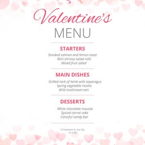 Digital Valentines Day Menu L Menu Card for Dinner L Editable L Digital ...