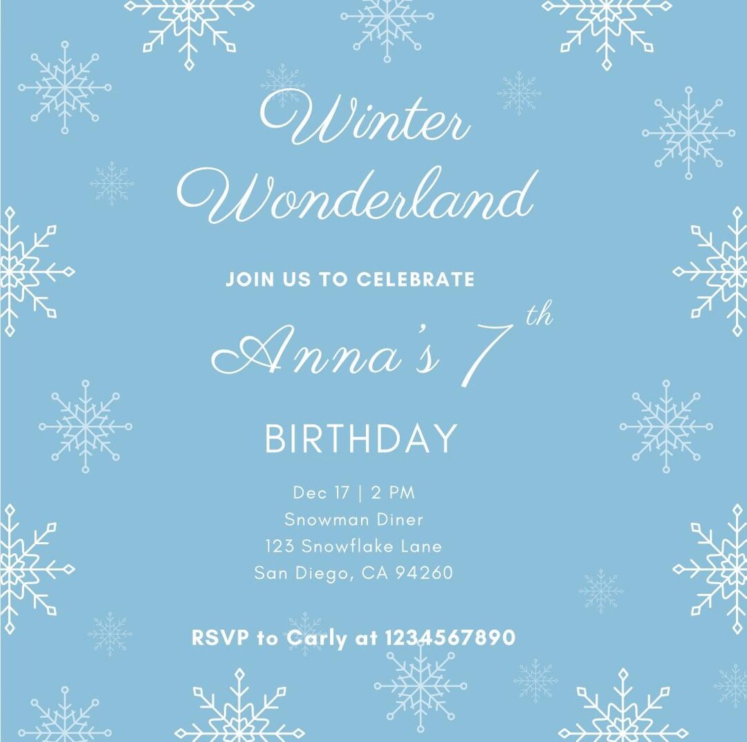 Snowflakes Birthday Invitation Editable Template Winter Wonderland Any ...