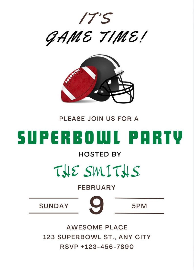 Football Championship Party Invitation Template, Football Watch Party ...