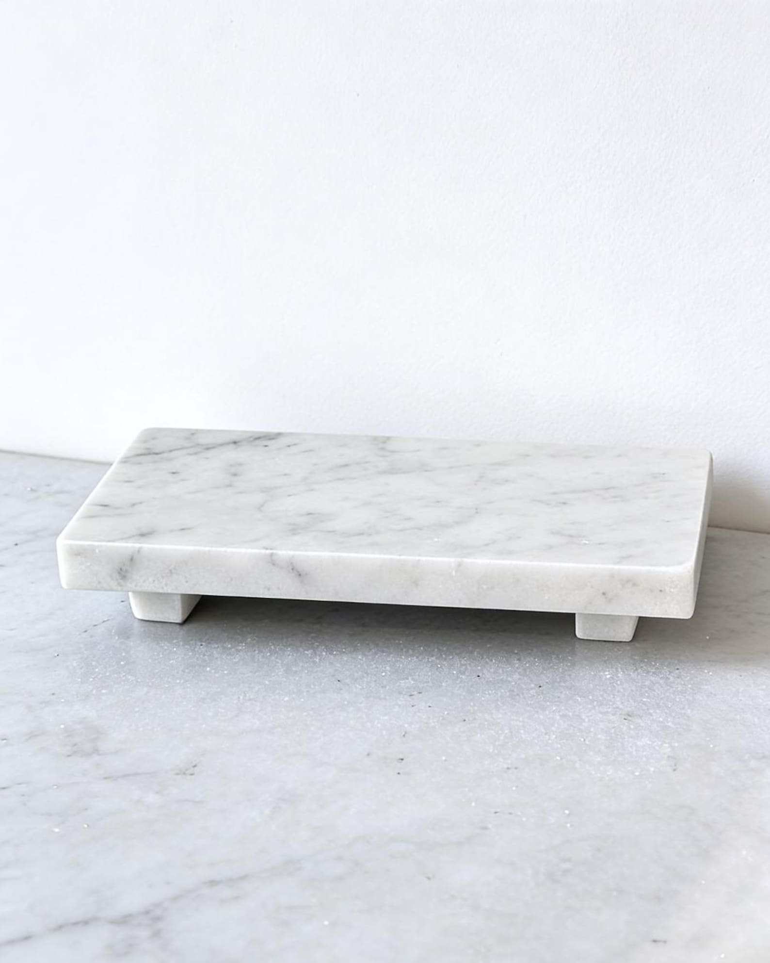 Carrara White & Beige Travertine Marble Riser Tray With Pedestal - Etsy