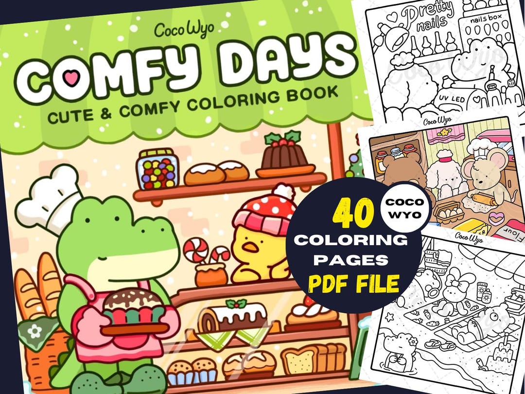 Coco Wyo Comfy Days Cute & Comfy Coloring Book 39 Pages. Printable Pdf ...