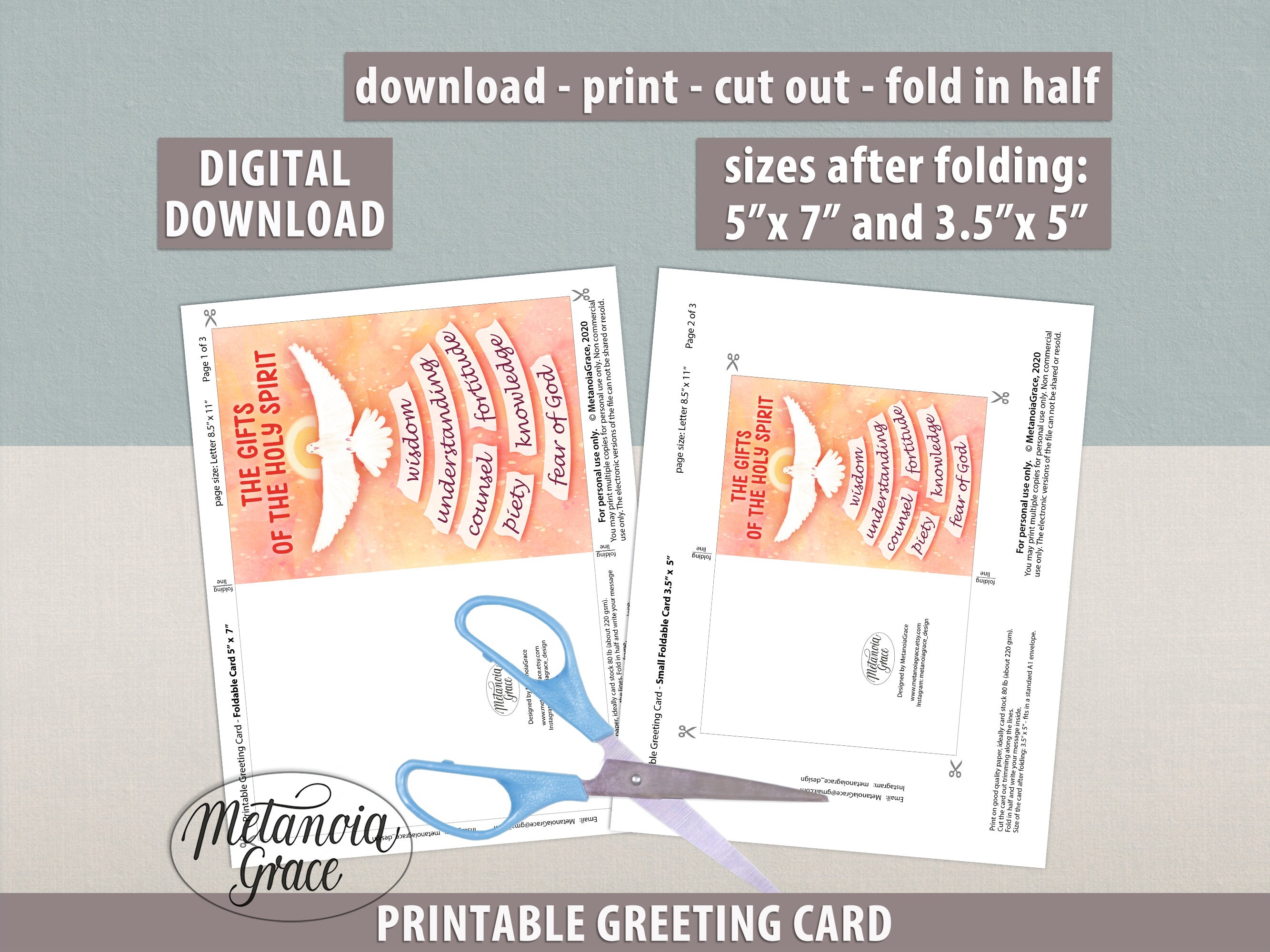 Gifts of the Holy Spirit Note Card, Printable Confirmation Card ...