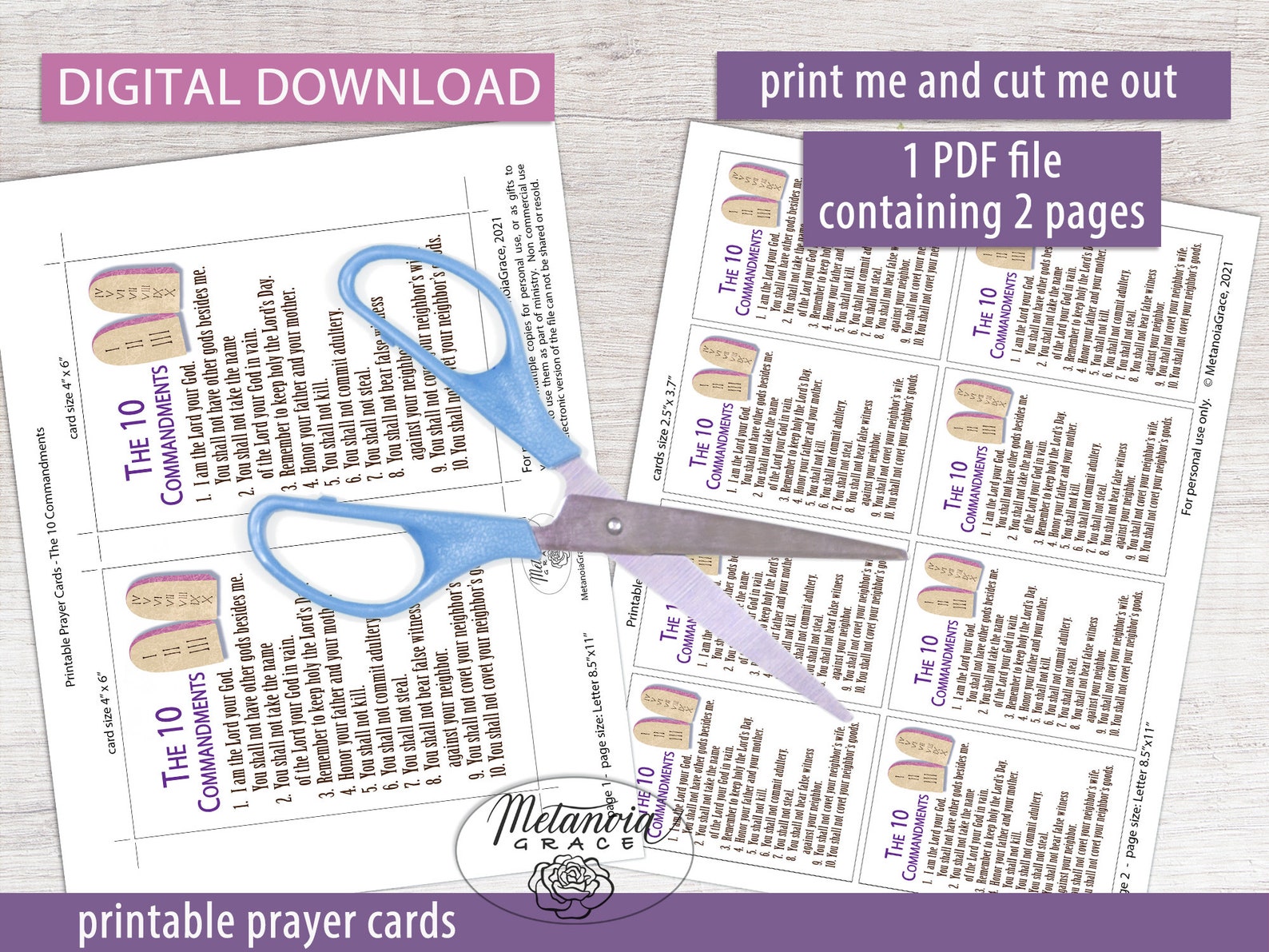 The Ten Commandments Prayer Card Printable Card 10 | Etsy UK