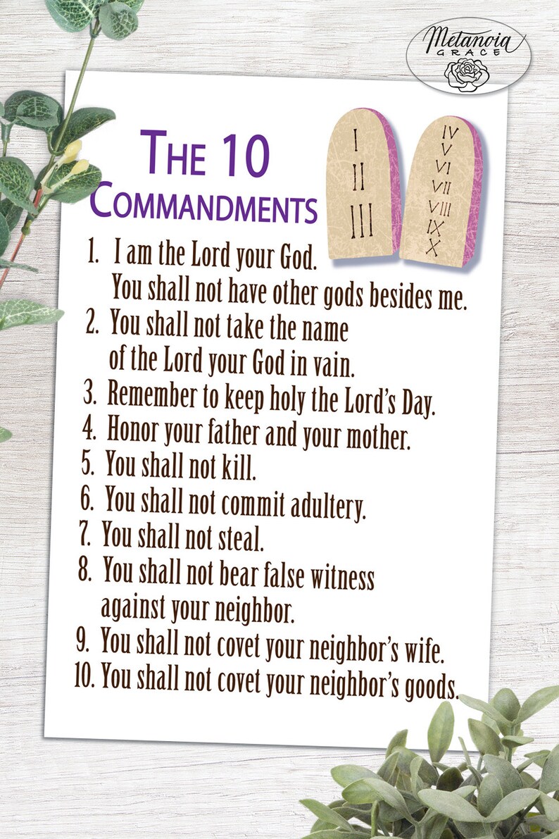 The Ten Commandments Prayer Card Printable Card 10 | Etsy UK