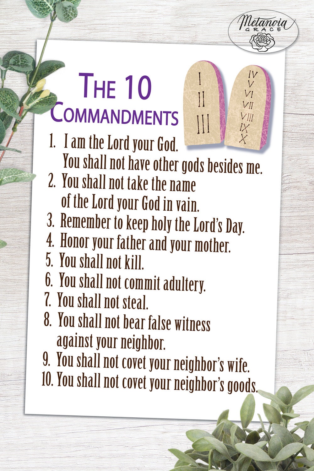 The Ten Commandments Prayer Card Printable Card 10 | Etsy UK