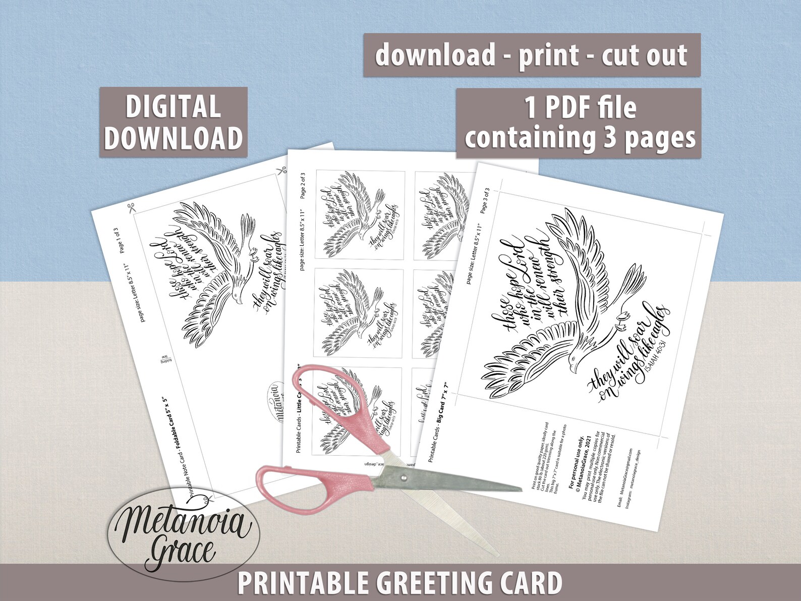 Isaiah 40:31, Soar on Wings Like Eagles, Printable Bible Verse Card ...