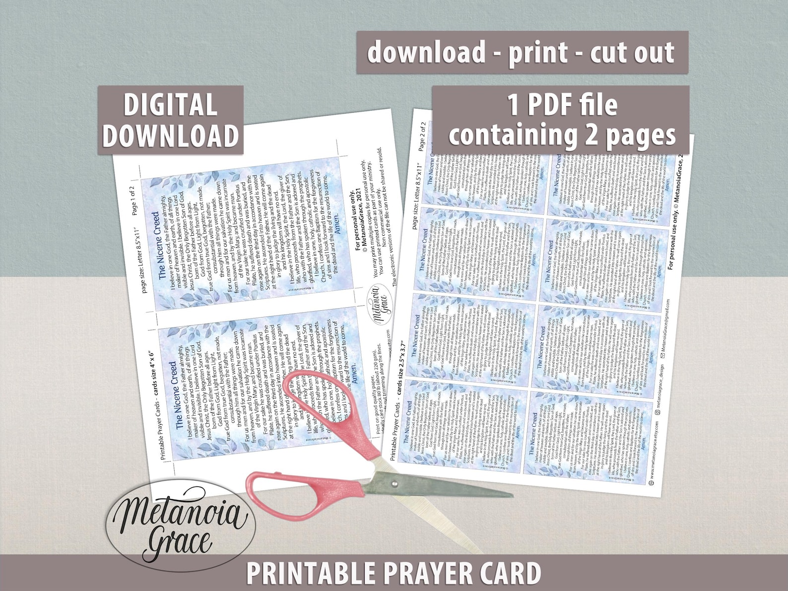 The Nicene Creed, Printable Creed Prayer Card, I Believe in One God ...
