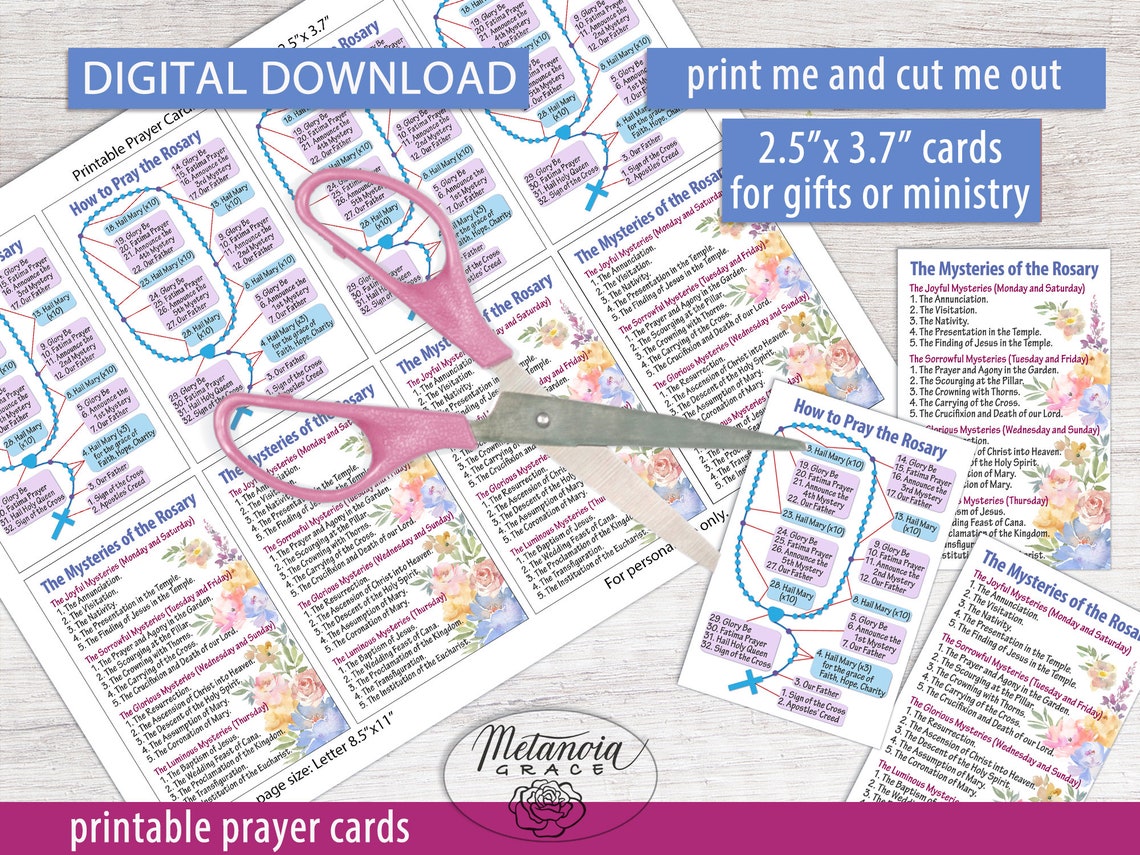 Printable Rosary Prayer Cards Holy Rosary Diagram Our Lady - Etsy