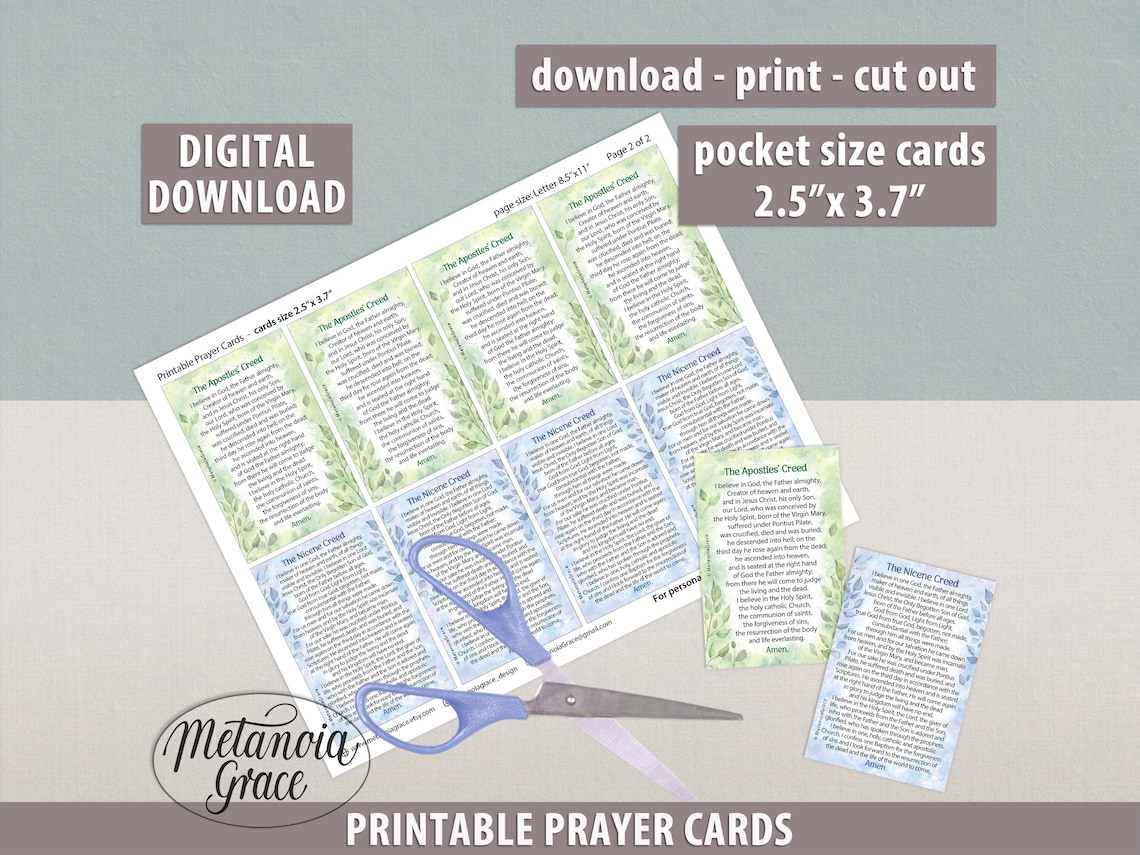 Nicene Creed, Apostles Creed, Printable Creed Prayer Cards, I Believe ...