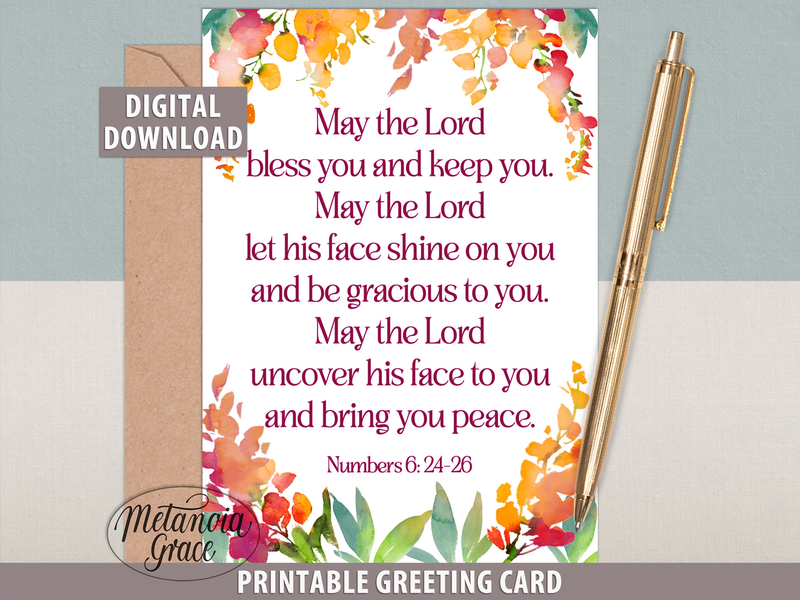 May the Lord Bless You and Keep You, Printable Blessing Note Card ...