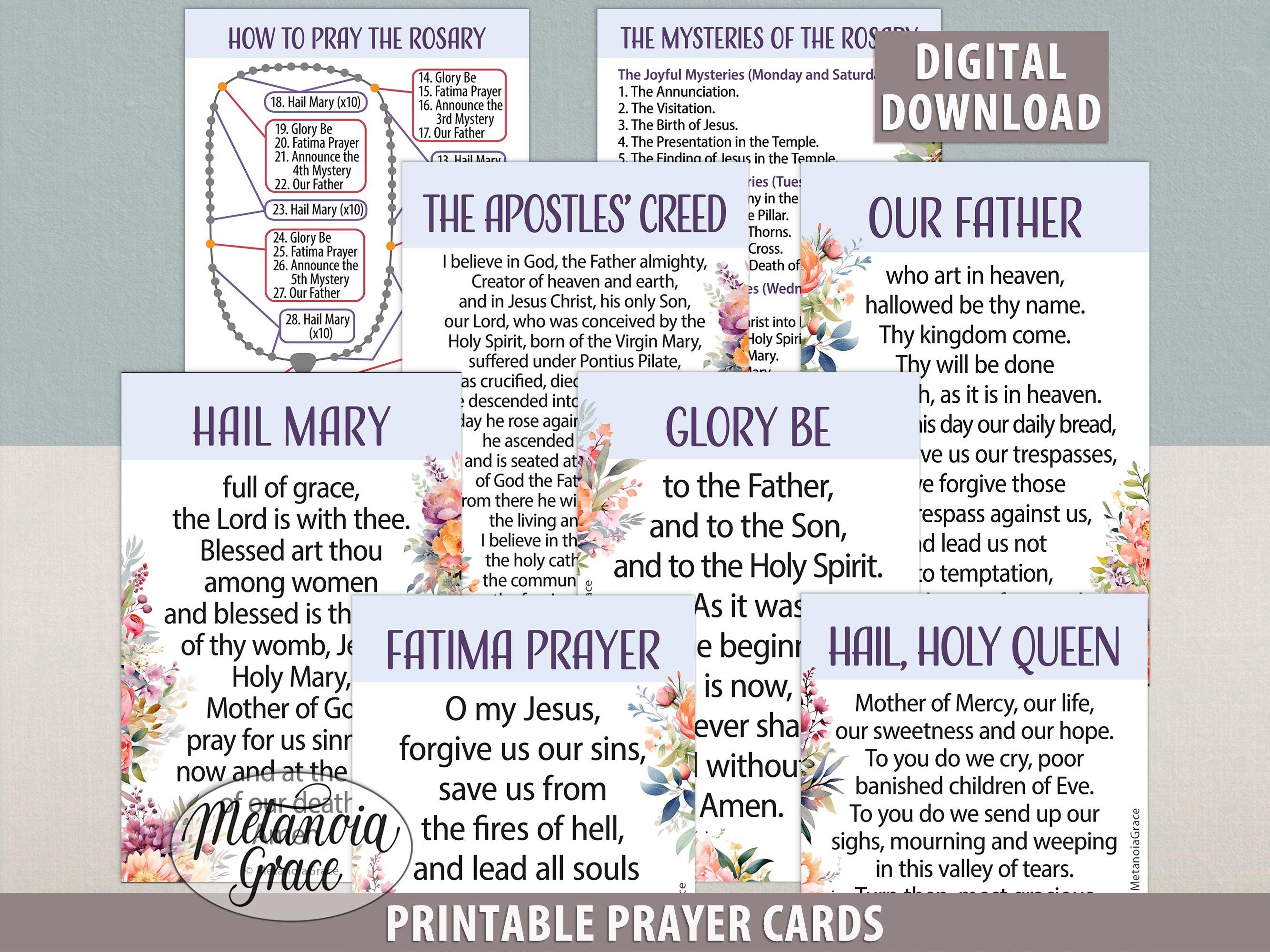 Printable Catholic Rosary Prayer Cards Set, How to Pray the Rosary ...