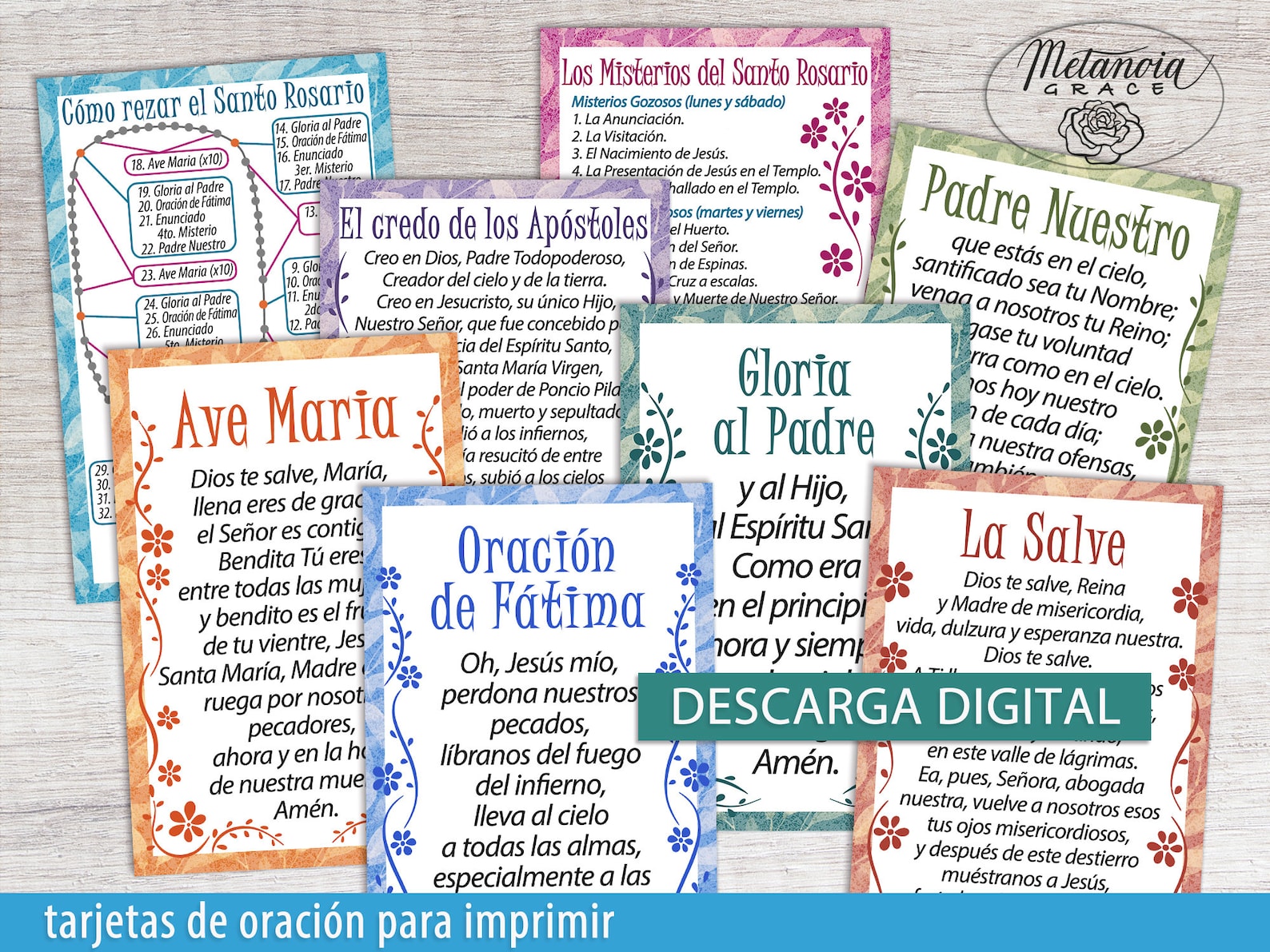 Spanish Rosary Printable Prayer Cards How to Pray the Rosary - Etsy UK