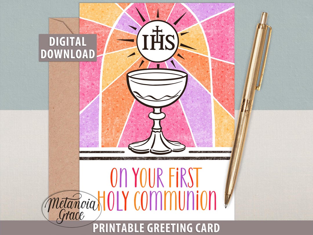 First Holy Communion Card, Printable Catholic Communion Note Card, on ...