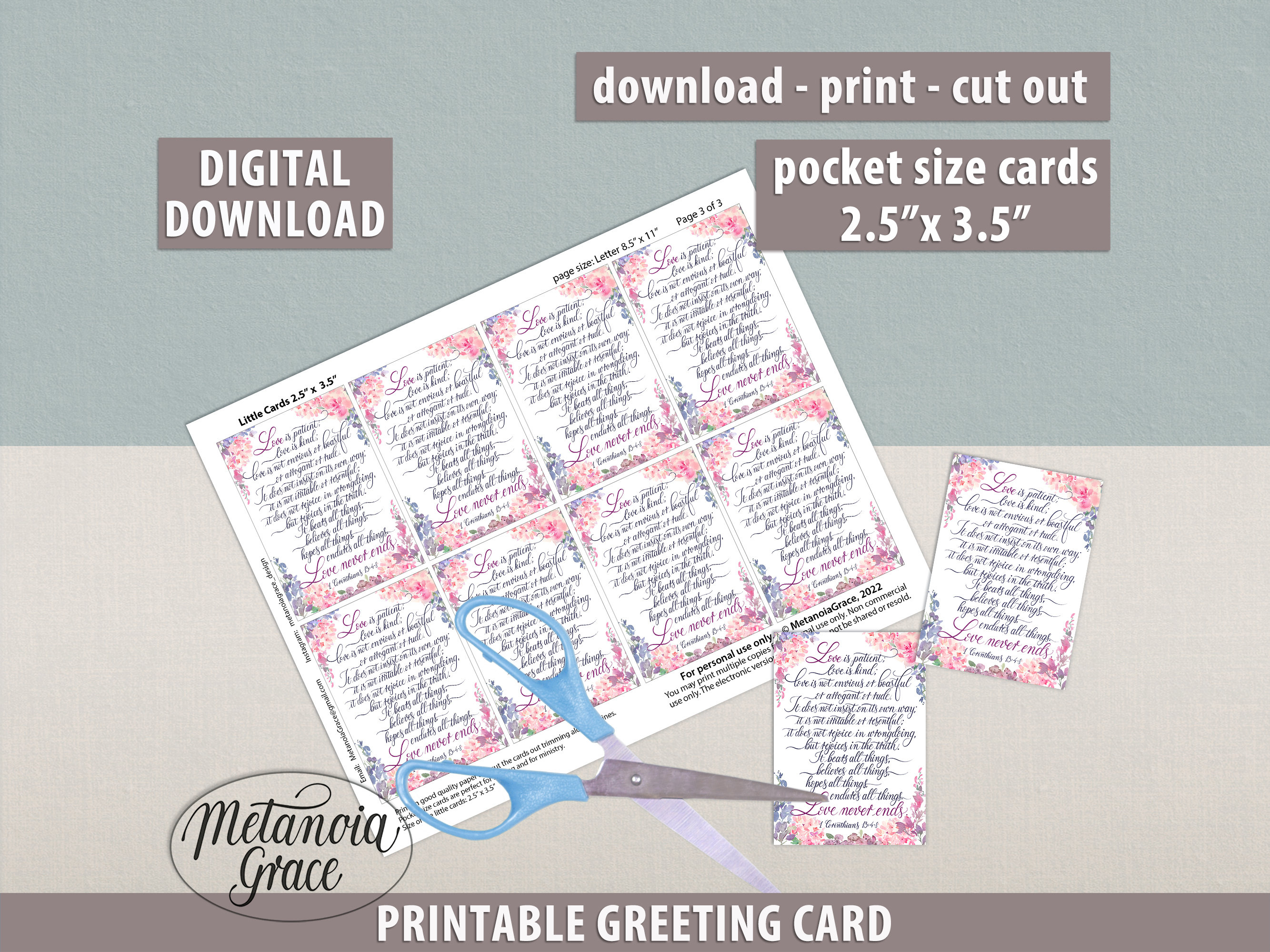 1 Corinthians 13 Note Card, Printable Love is Patient Love is Kind Card ...