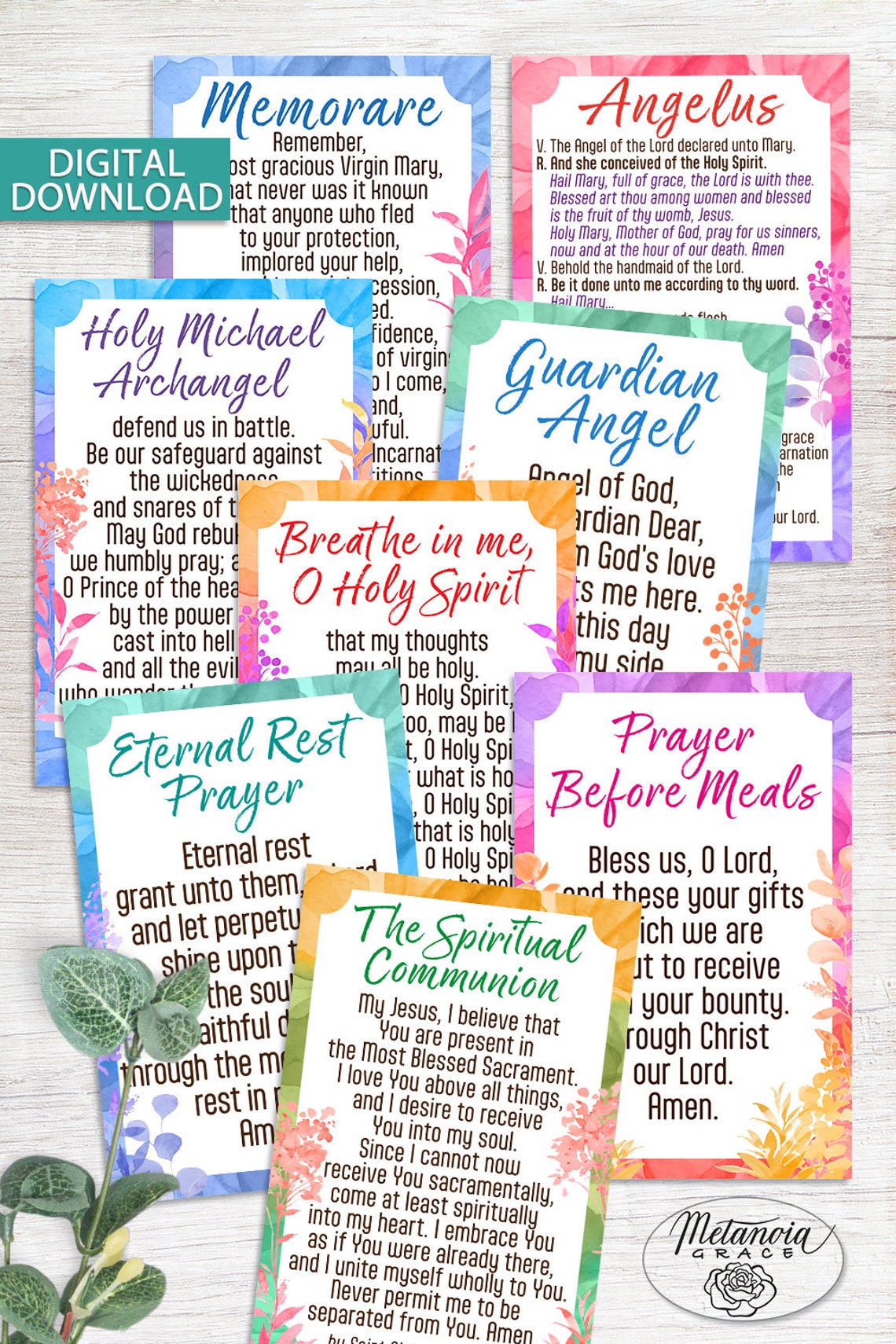 Printable Catholic Prayers Set Memorare Angelus Eternal - Etsy